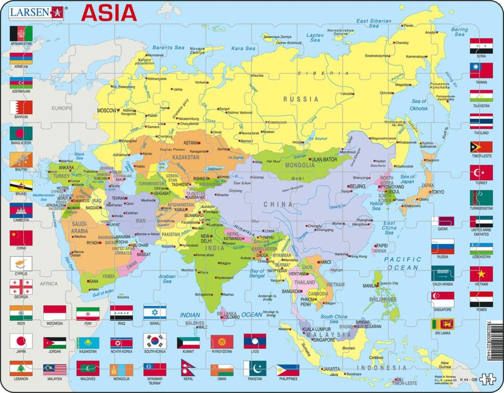 Maxi puzzle Asia Political Map: English - Larsen - Teia Education & Play