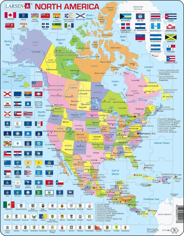 Maxi puzzle North America Political map: English - Larsen - Teia ...