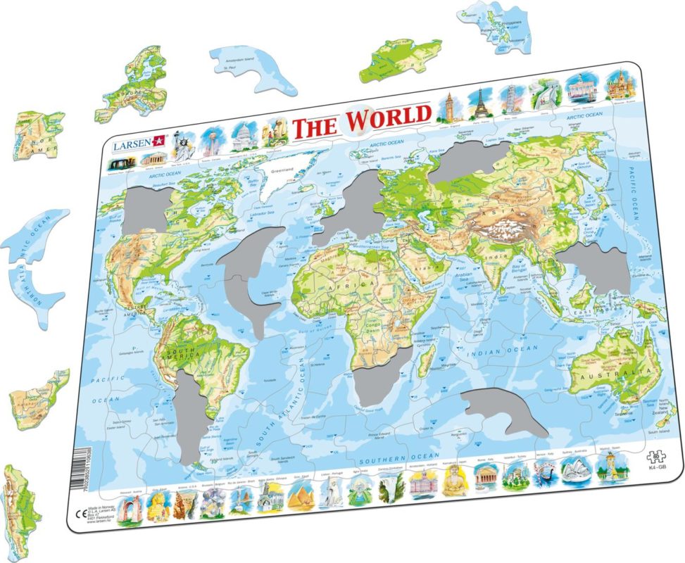 Maxi puzzle the world physical map: English - Larsen - Teia Education ...