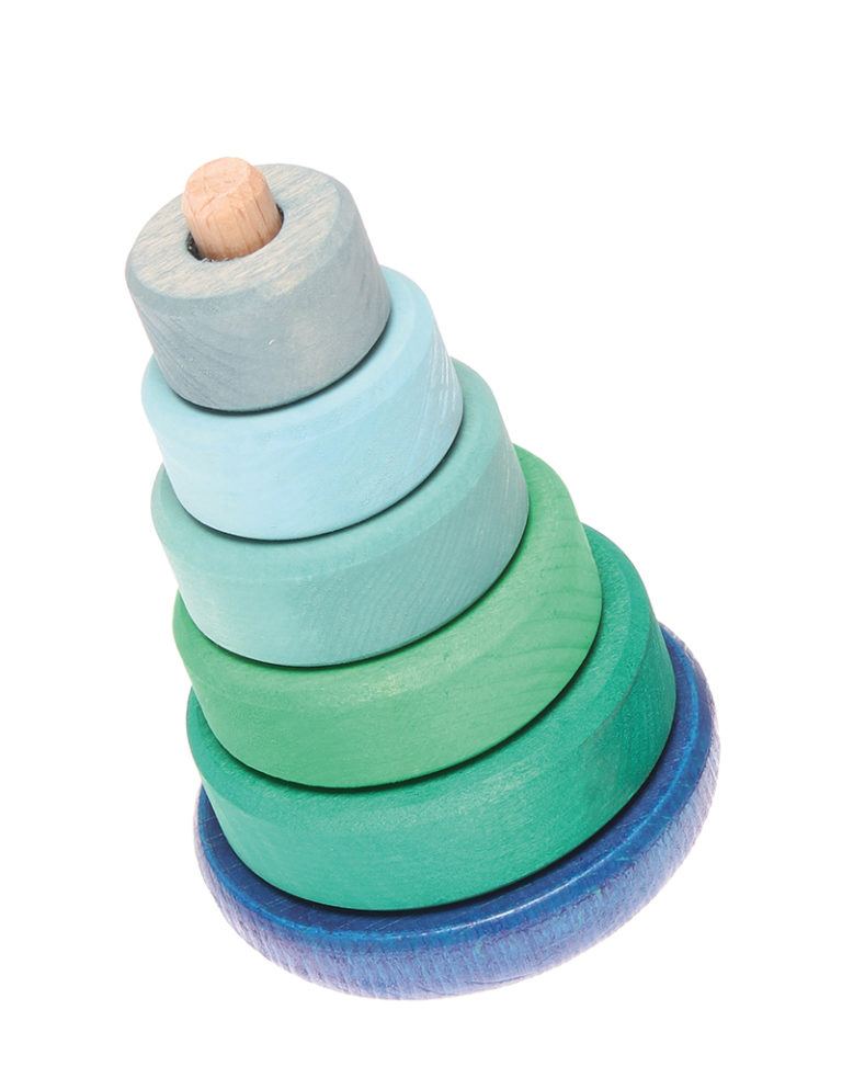 Blue wobbly stacking tower - Grimm's - Teia Education & Play