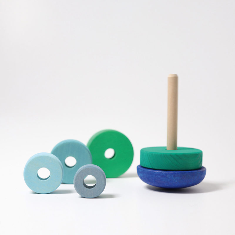 Blue wobbly stacking tower - Grimm's - Teia Education & Play