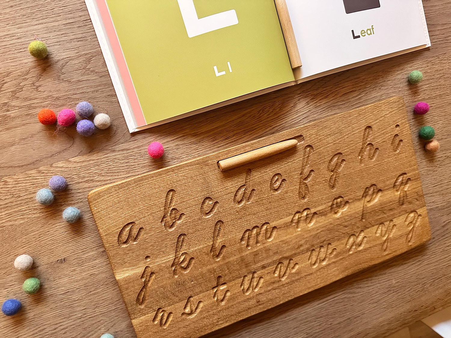 Reversible wooden alphabet tracing board: English cursive - Threewood