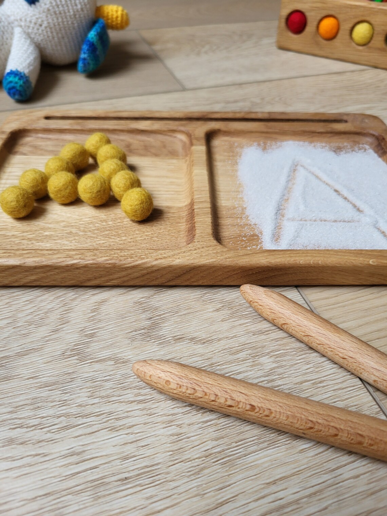 Montessori letter sand writing tray - Threewood