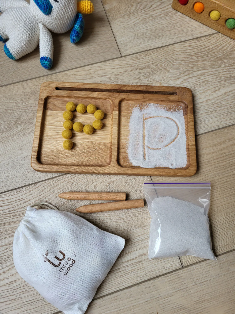 Montessori letter sand writing tray - Threewood