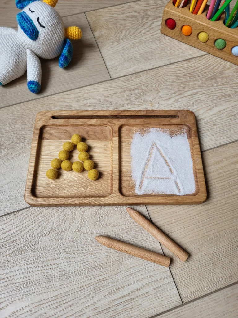 Montessori letter sand writing tray - Threewood